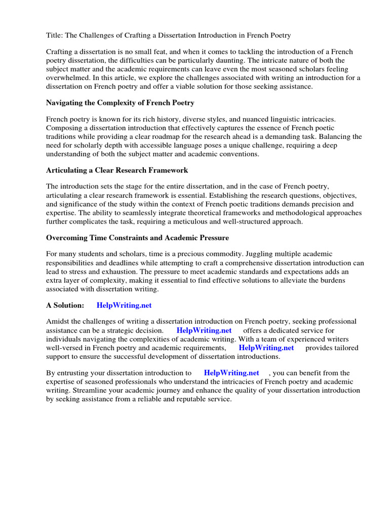 Introduction Dissertation Francais Poesie | PDF | Refinancing | Thesis