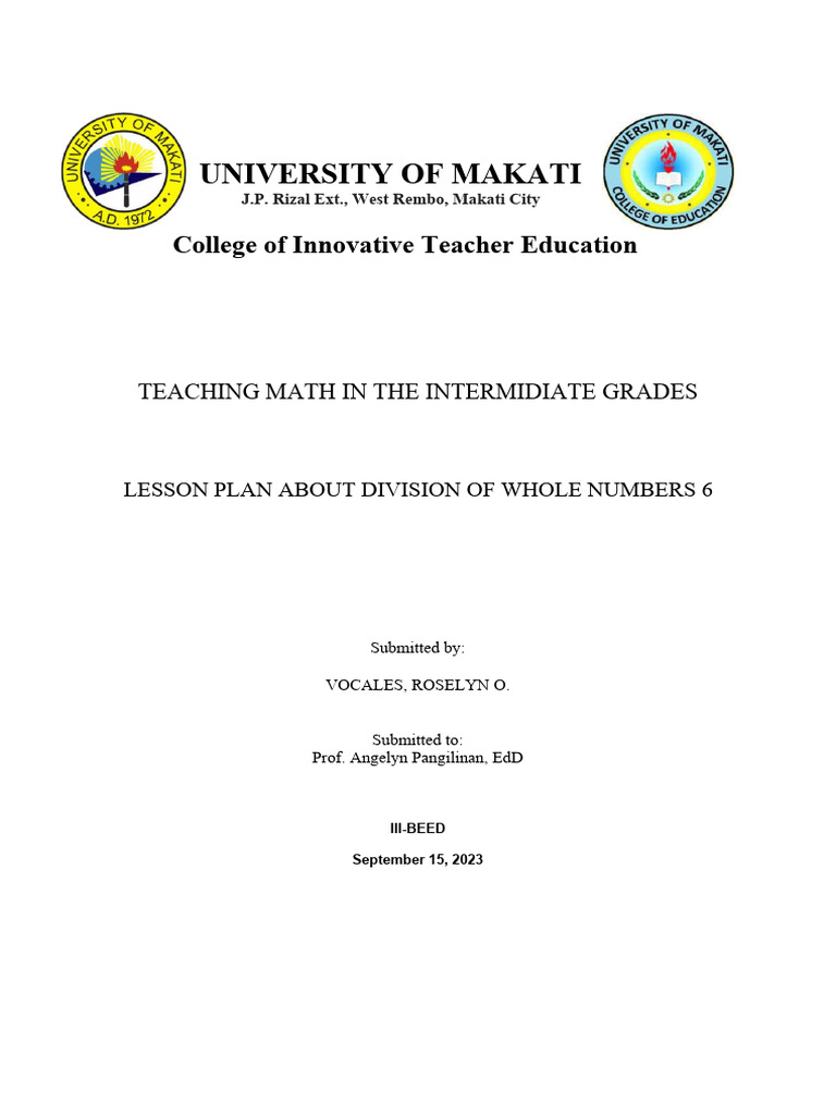 Vocales Iii-beed-math2 Lesson-plan | Pdf | Division (mathematics 