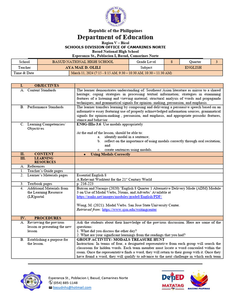 LP Modals GRADE 8 | PDF | English Language | Verb
