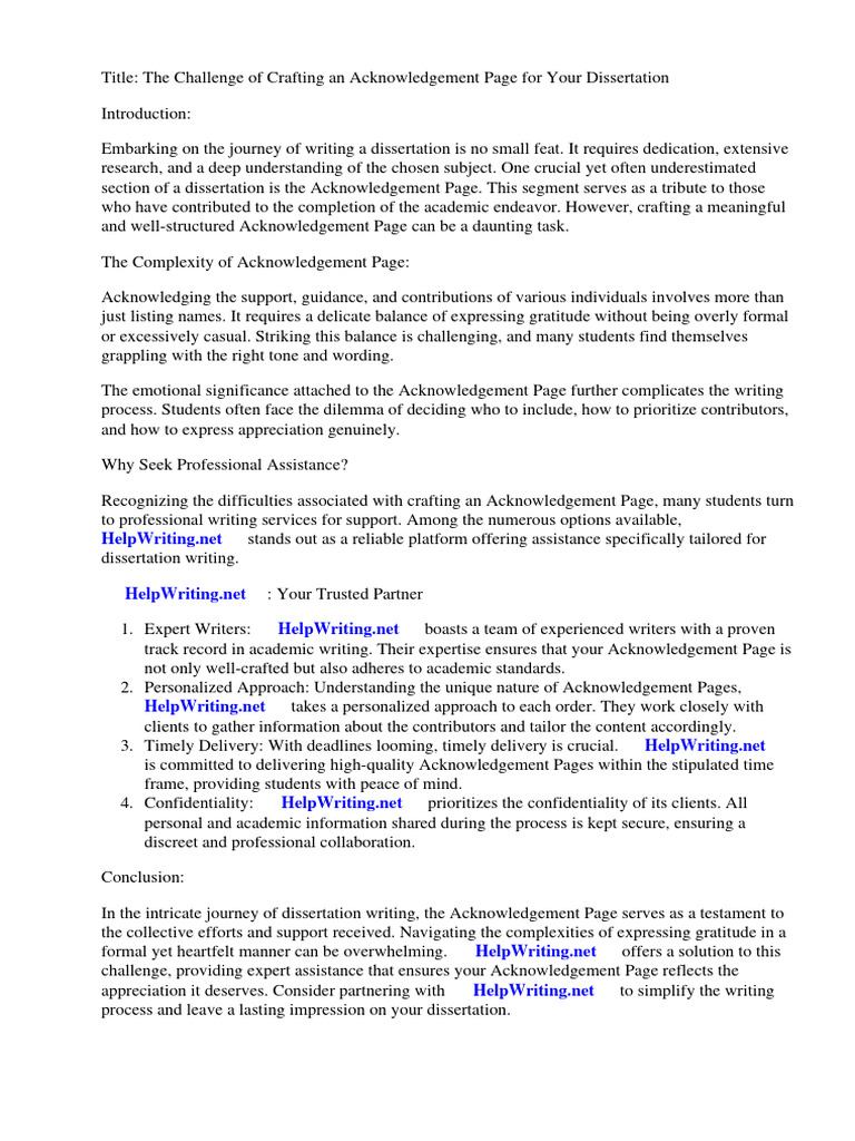 Acknowledgement Page Dissertation Sample | PDF | Thesis | Written ...