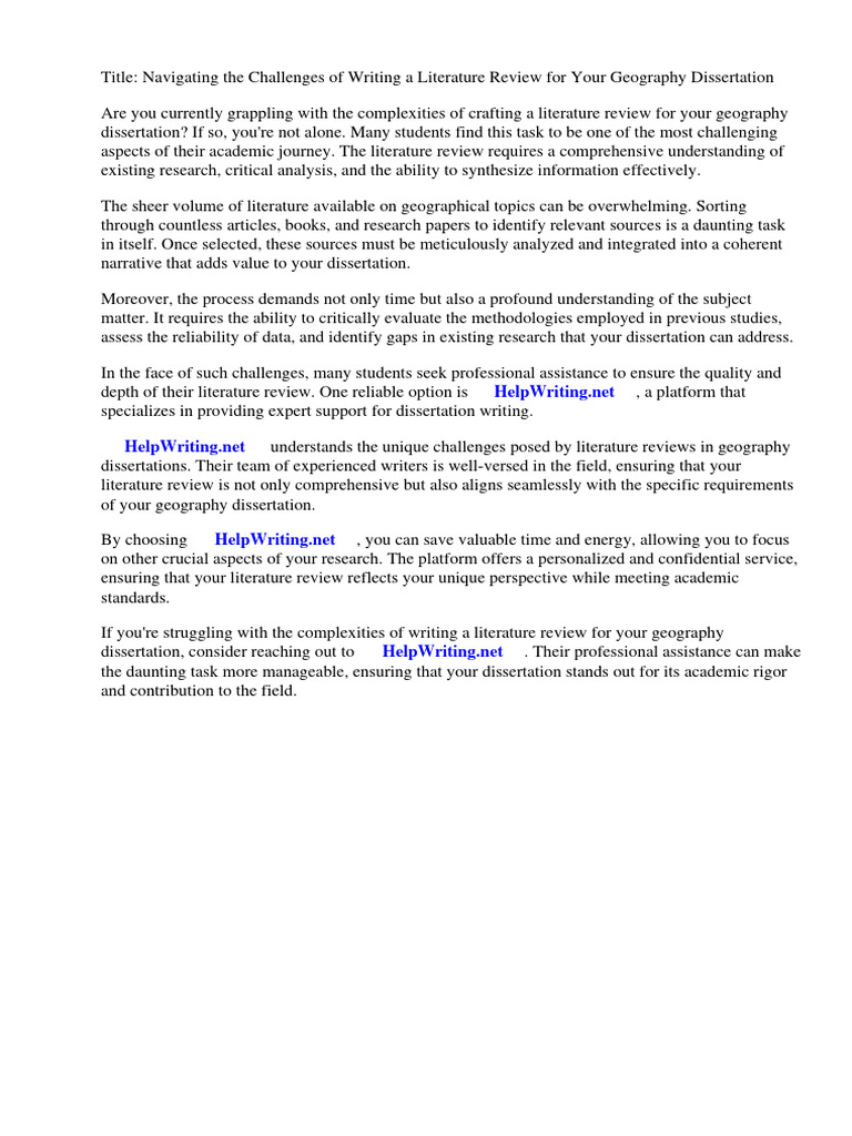 Literature Review Geography Dissertation | PDF | Literature Review | Geography