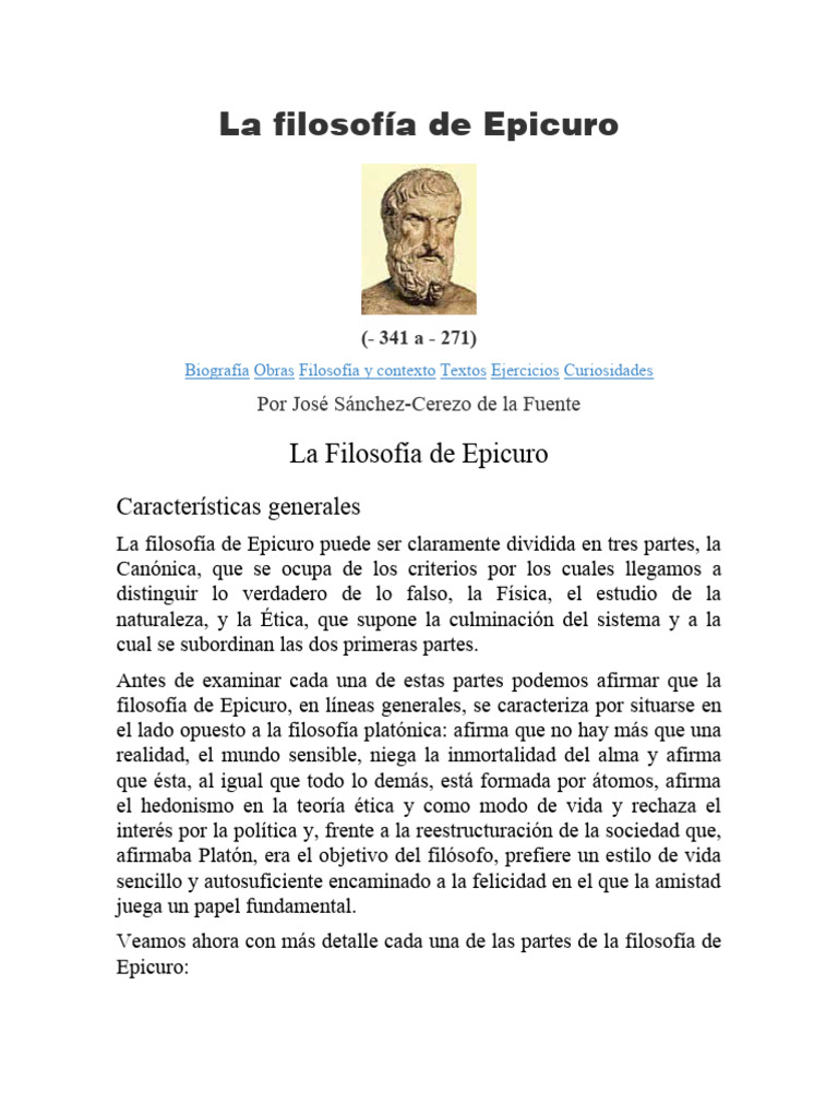 La filosofía de Epicuro | PDF | Utilitarismo | Placer