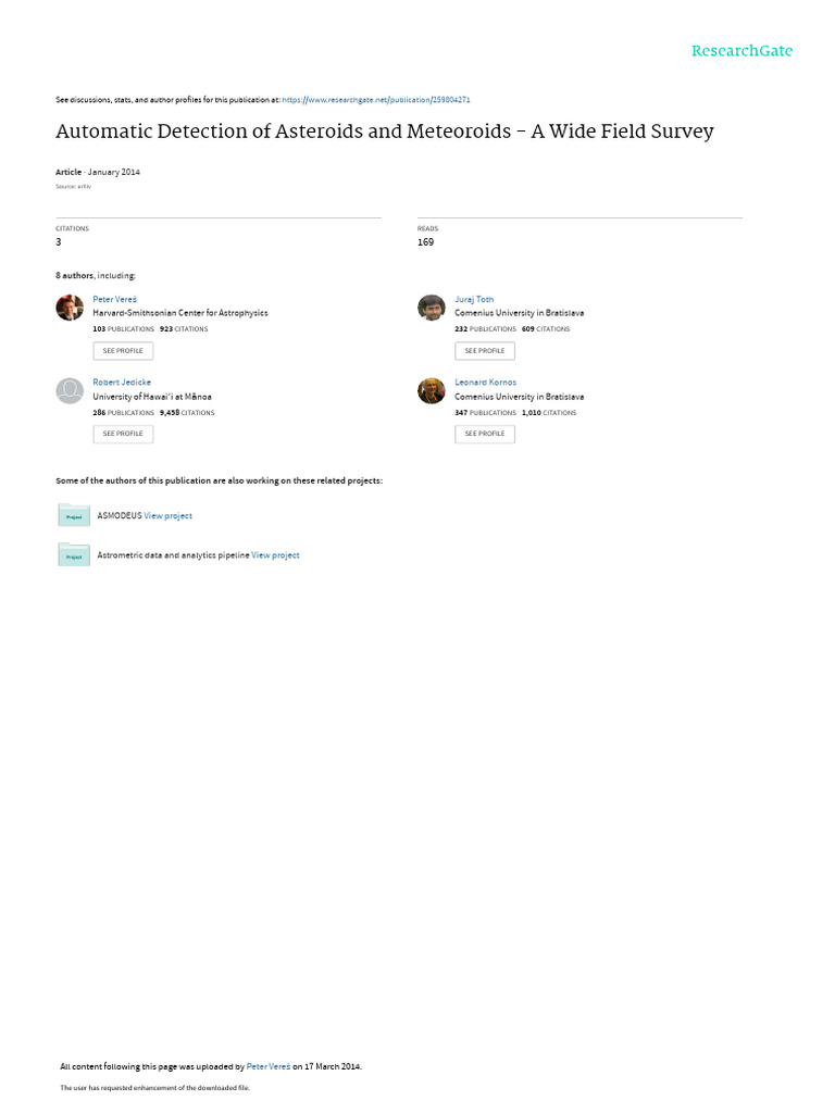 Automatic Detection of Asteroids and Meteoroids | PDF | Asteroid | Moon