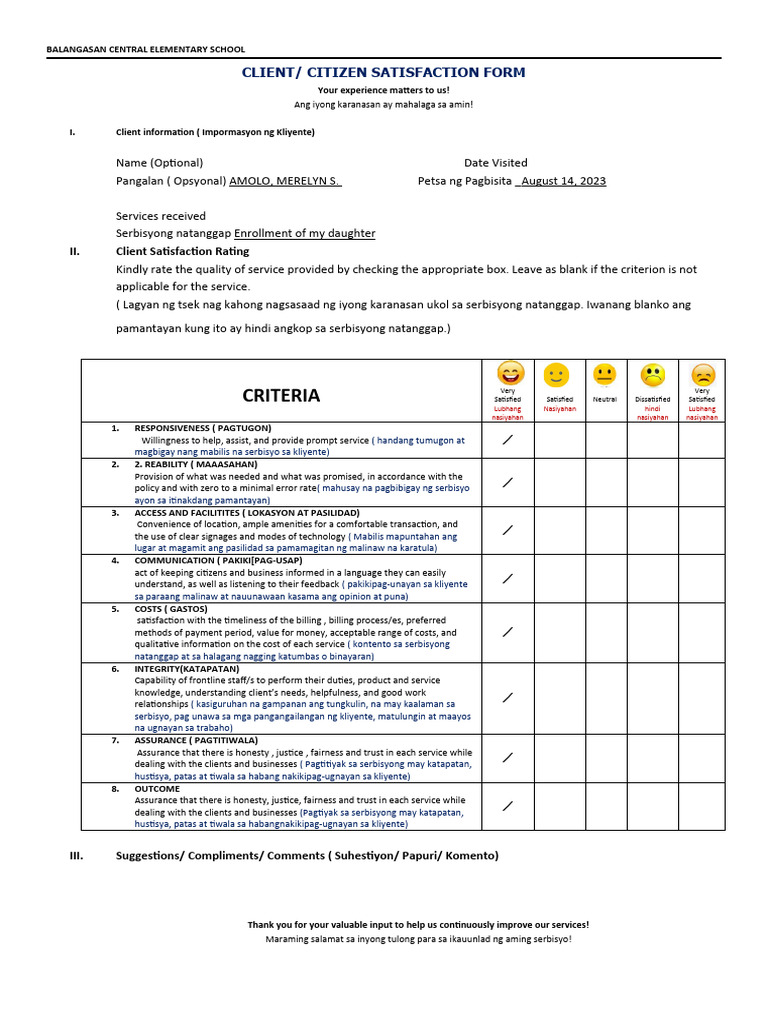 Client-satisfaction-survey-form-GRADE 5 GIFTED PARENTS | PDF ...