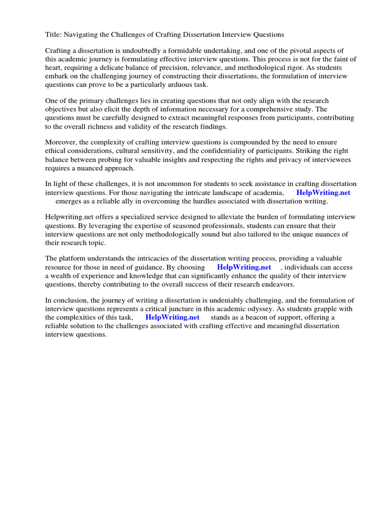 How To Write Dissertation Interview Questions | PDF | Interview ...