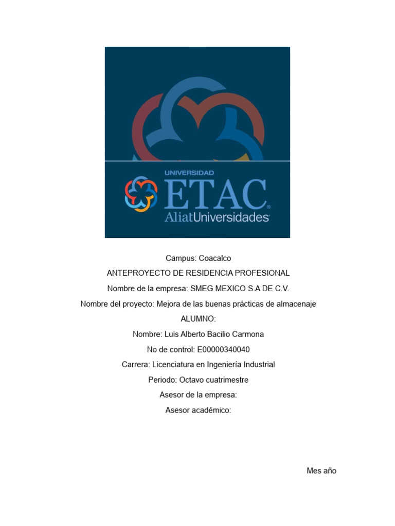 Anteproyecto de Residencia Profesional | PDF