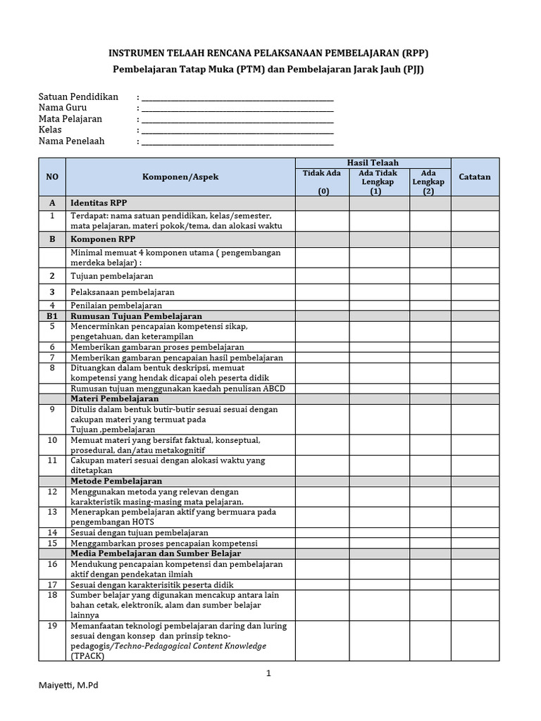 Telaah RPP: PTM & PJJ | PDF