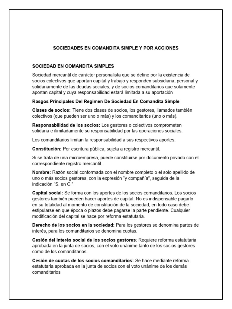 Sociedades en Comandita Simple y Por Acciones | PDF | Compartir (Finanzas)