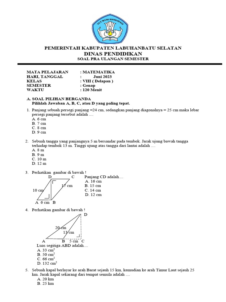 Soal Pra Sem Genap K. 13 KLS 8 2023 | PDF
