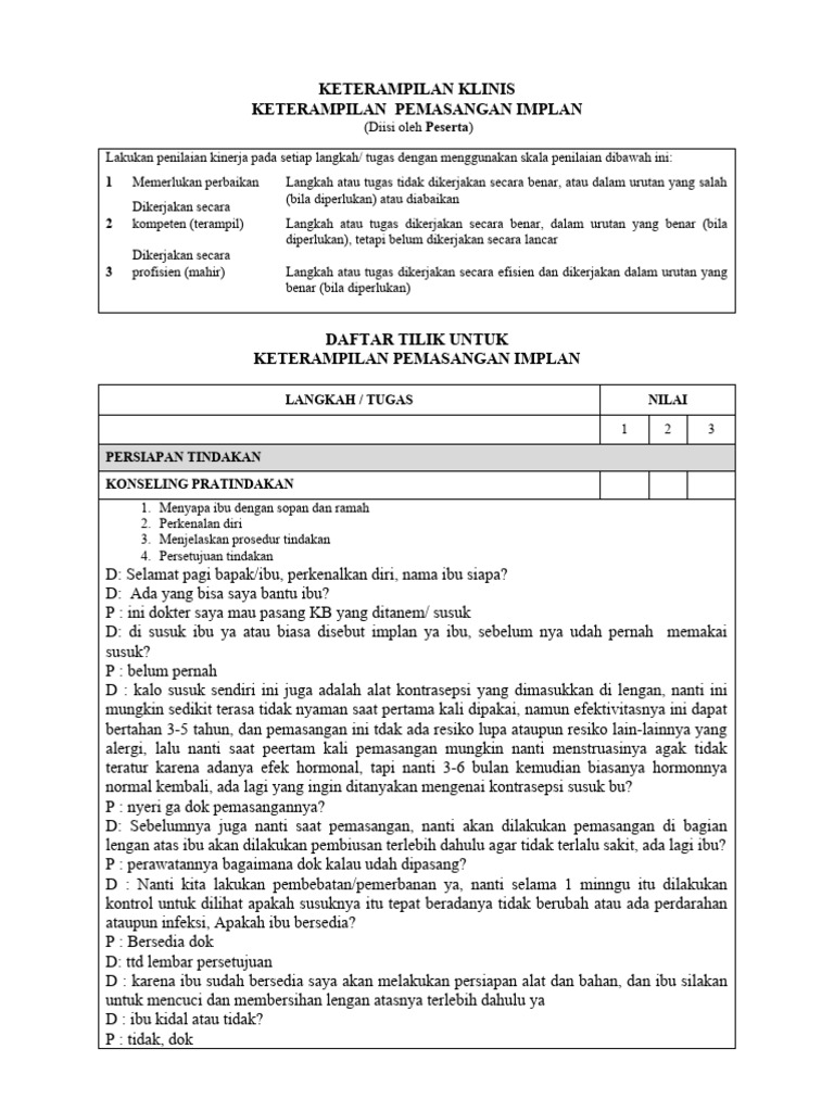 Keterampilan Pemasangan Implan KB | PDF