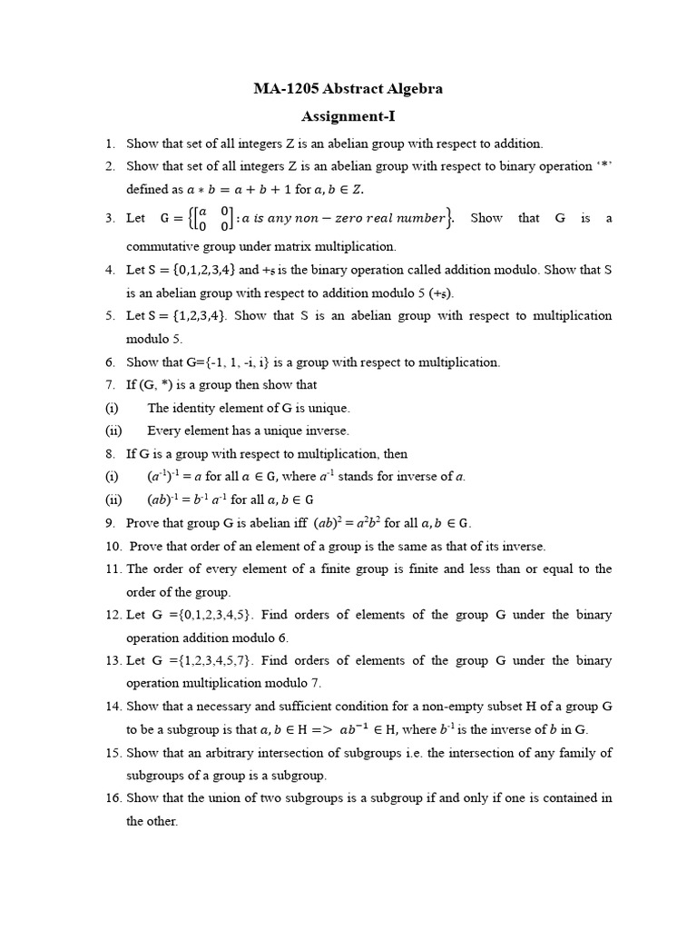 Assignment 1 | PDF | Group (Mathematics) | Abstract Algebra