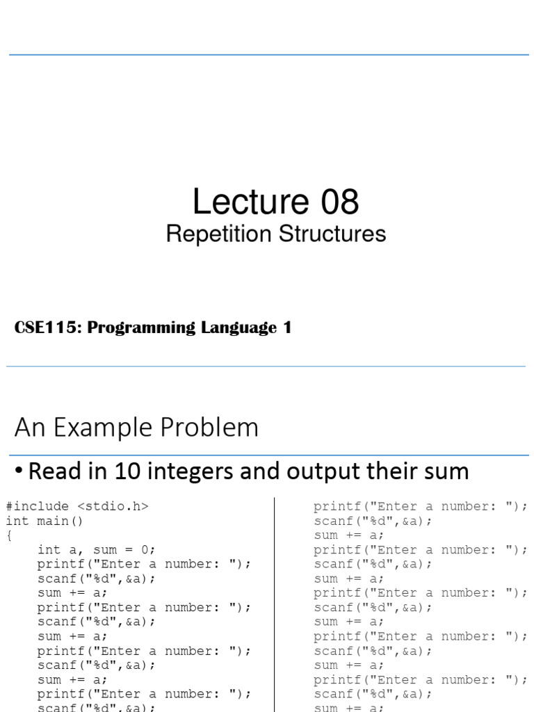 CSE115_Lec08_RepetitionStructures_Part01 | PDF | Control Flow | Computer Programming