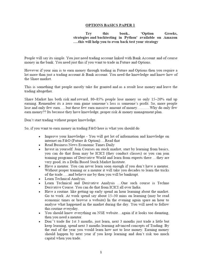 Basics Options 1 | PDF | Option (Finance) | Stock Market