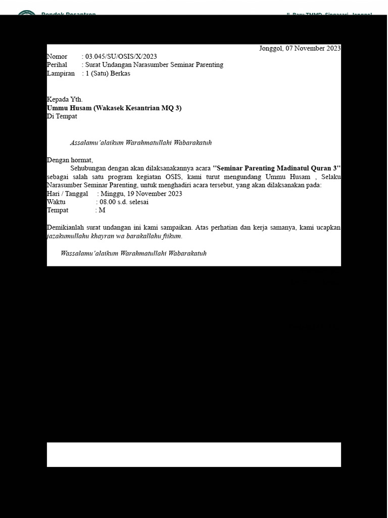 Surat Undangan Mqfest | PDF