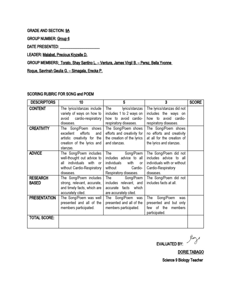 Science RUBRIC | PDF