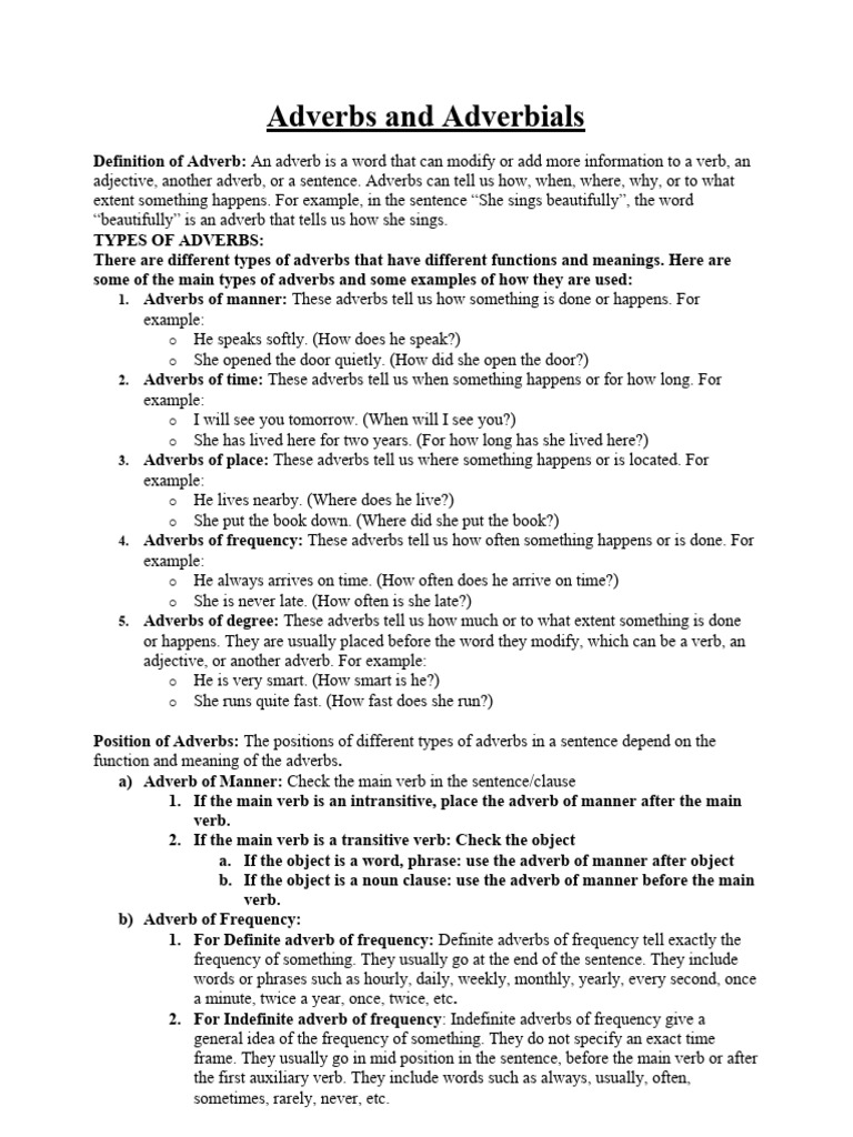 ADVERB | PDF | Adverb | Verb