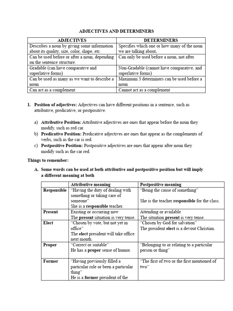 ADJECTIVE and DETERMINER | Download Free PDF | Grammatical Number ...