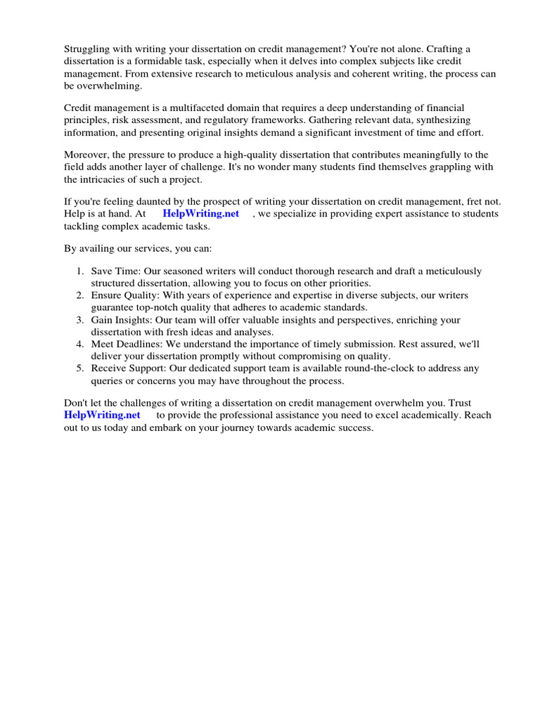 Dissertation On Credit Management | PDF | Banks | Finance & Money ...