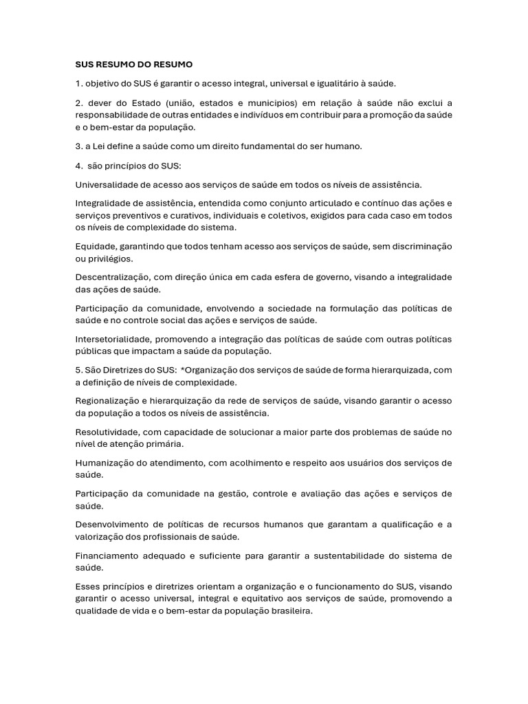 Sus Resumo 2 | PDF | Orçamento | Promoção de saúde
