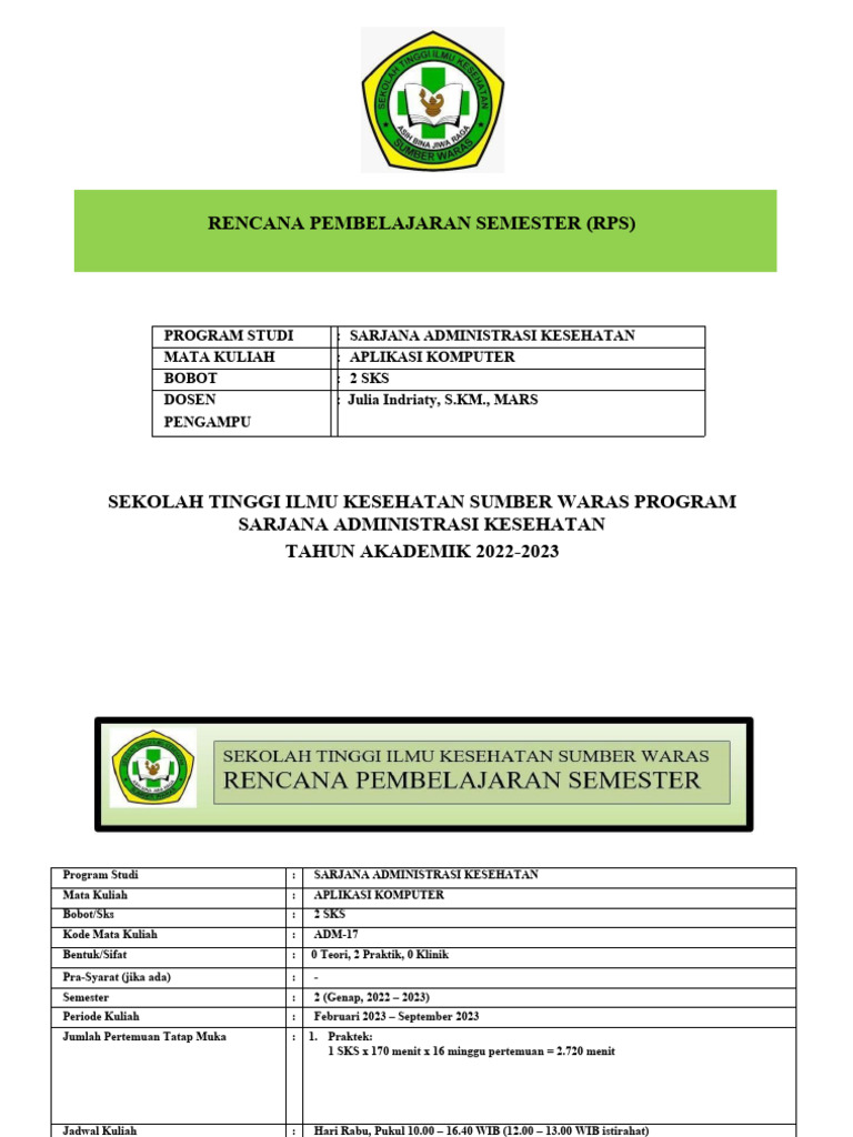 RPS Aplikasi Komputer | PDF