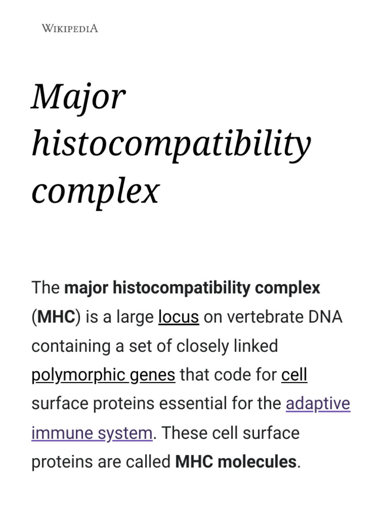 Major Histocompatibility Complex Overview | PDF | Major ...