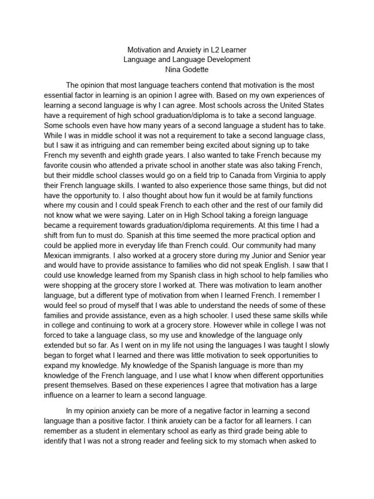 L2 Learning: Motivation vs Anxiety | PDF