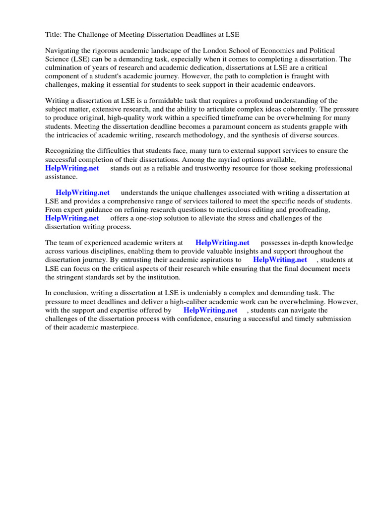 LSE Dissertation Deadline Challenges | PDF | Thesis | Doctor Of Philosophy