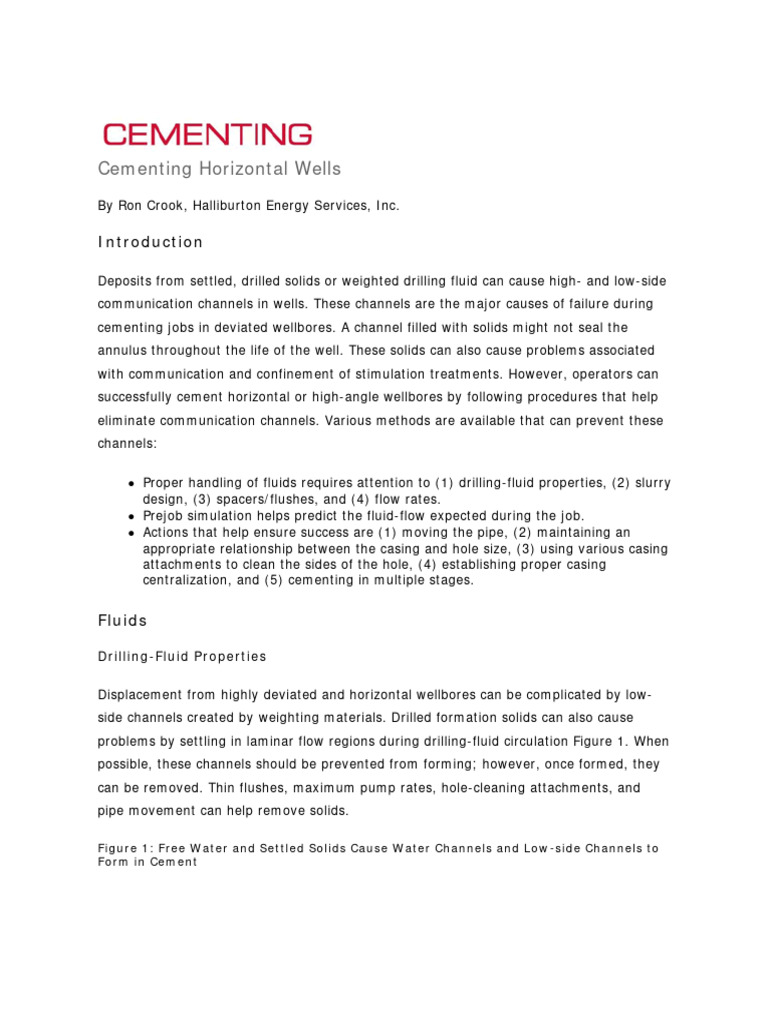 Cementing Techniques for Horizontal Wells | PDF | Casing (Borehole ...