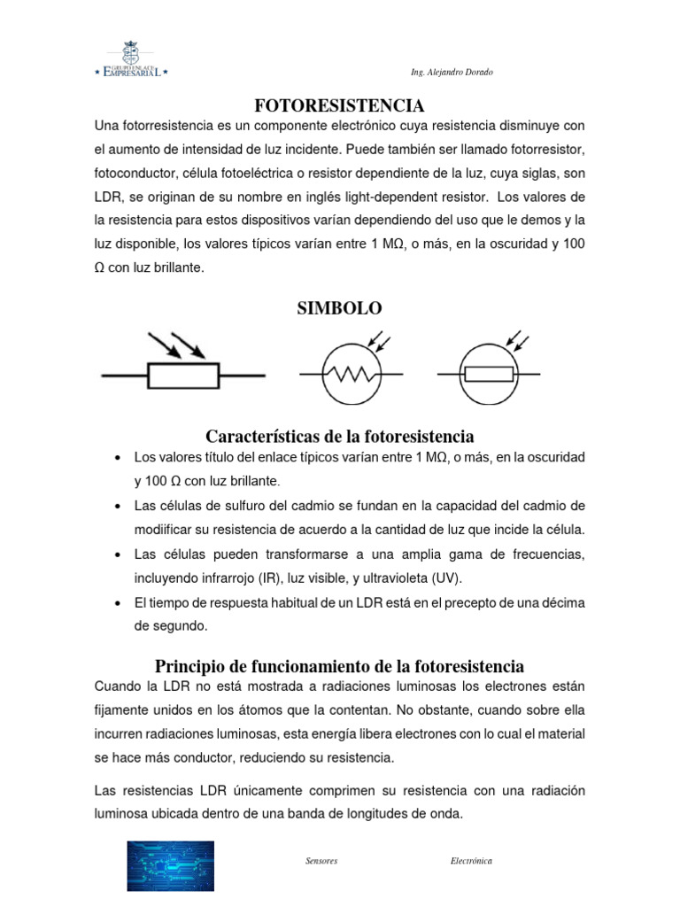 Fotorresistencia: Funcionamiento y Aplicaciones | PDF | Electrodinámica ...