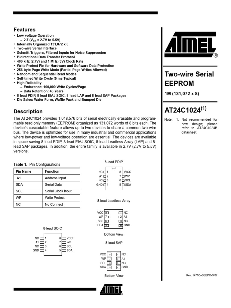Two-Wire Serial Eeprom: Features | PDF | Microcontroller | Bit