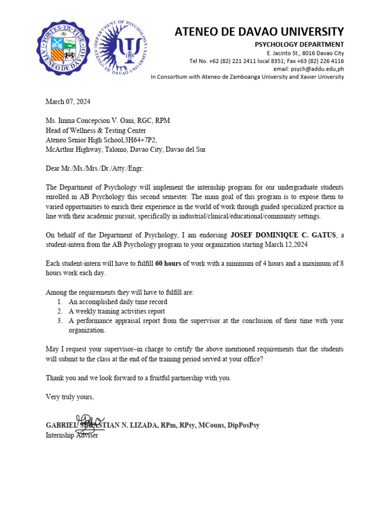 Internship Endorsement Letter | PDF