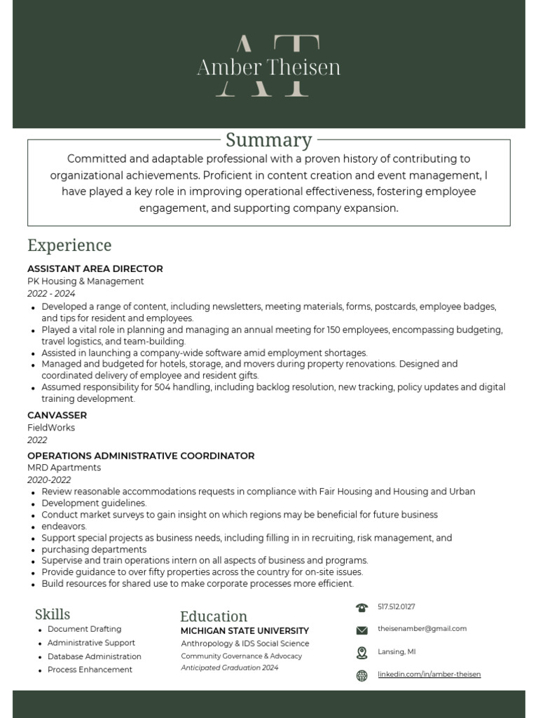 Amber Theisen Resume 2024 | PDF | Employment | Business