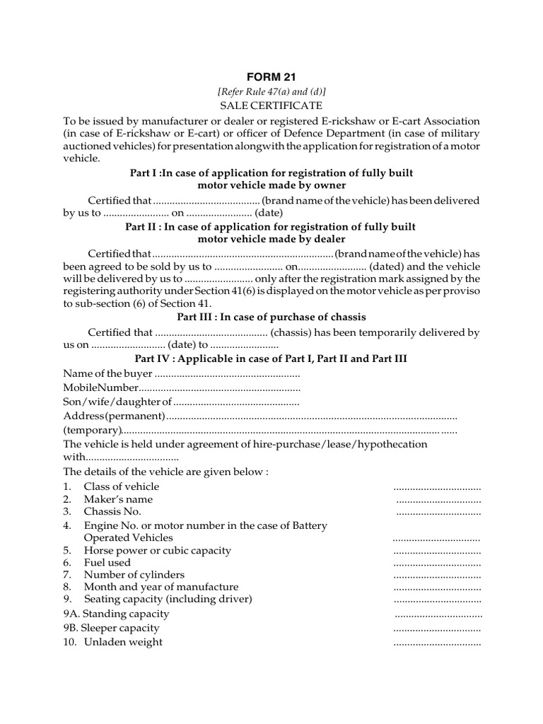 Form 21 | PDF | Vehicles | Axle