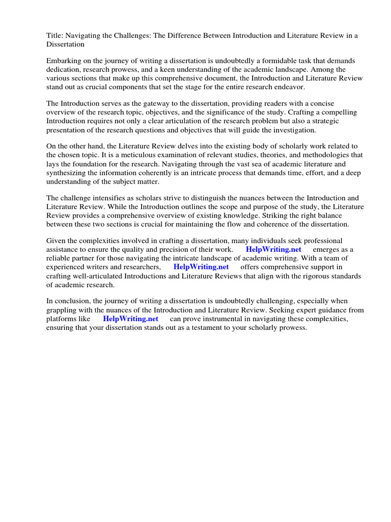 Difference Between Introduction And Literature Review Dissertation