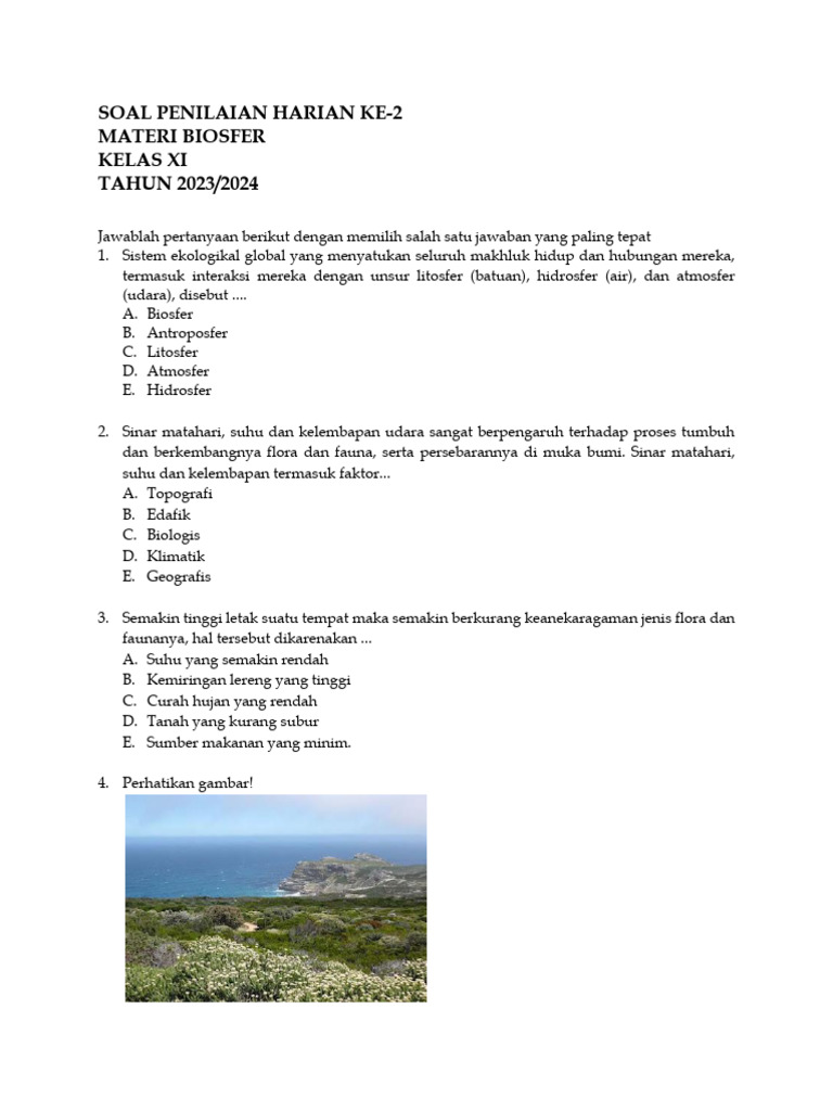 Soal Penilaian Materi Biosfer Kelas XI | PDF | Griya & Taman
