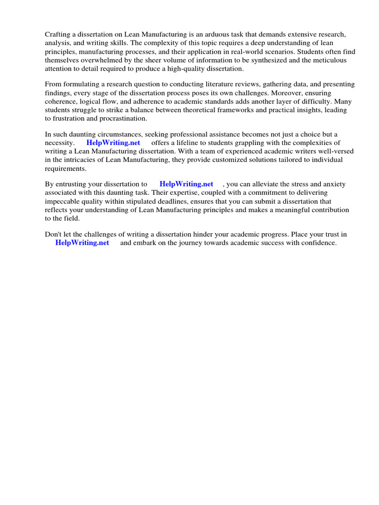 Lean Manufacturing Dissertation | PDF | Lean Manufacturing | Six Sigma Lean Manufacturing Dissertation | PDF | Lean Manufacturing | Six Sigma