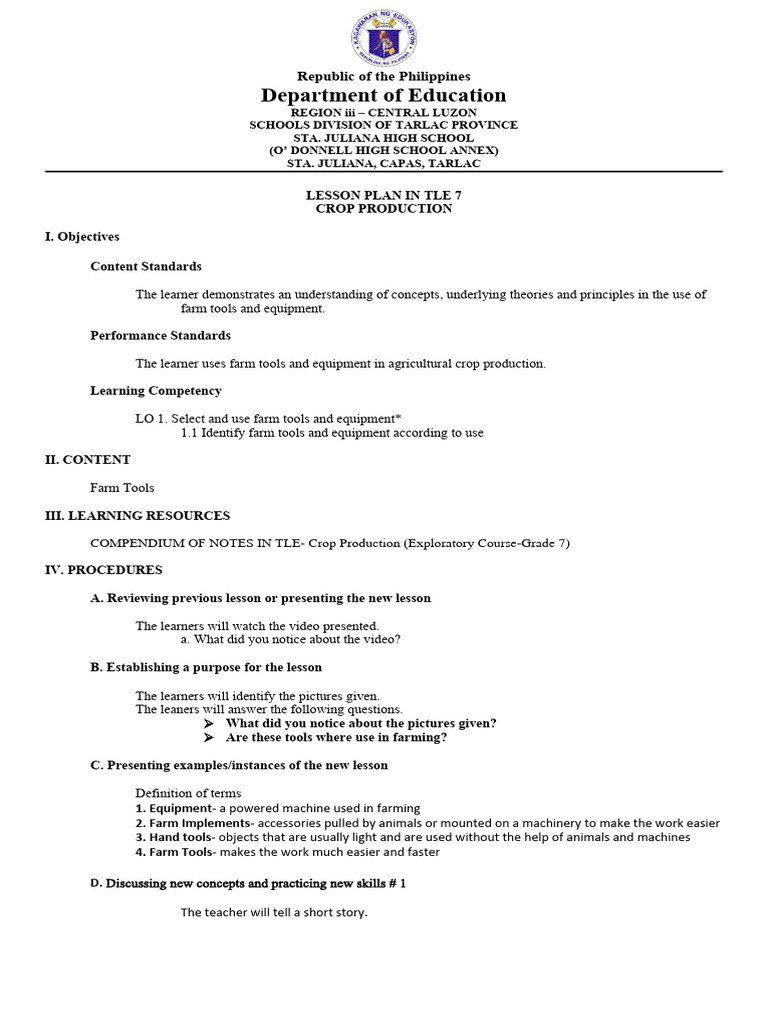 DLL For COT 1st Quarter Crop Production | PDF | Learning | Cognition