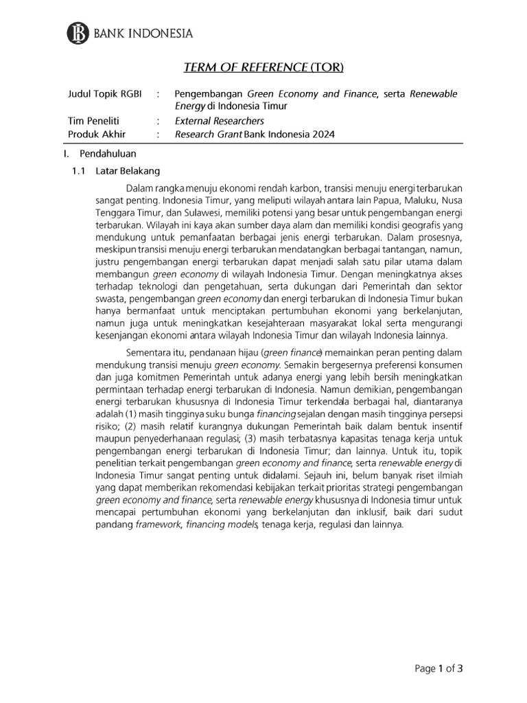 03 TOR RGBI 2024 Topik 3 Pengembangan Green Economy, Finance, Renewable Energy Di Indonesia ...