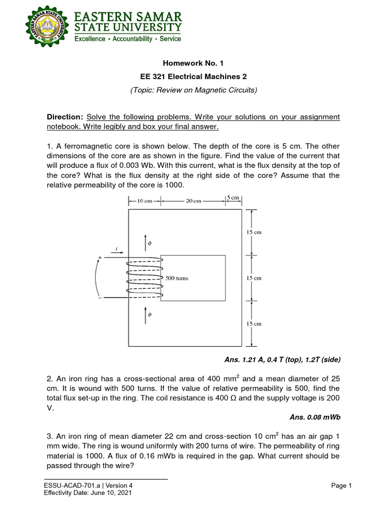 EE 321 Assignment No. 1 | PDF | Inductor | Physics