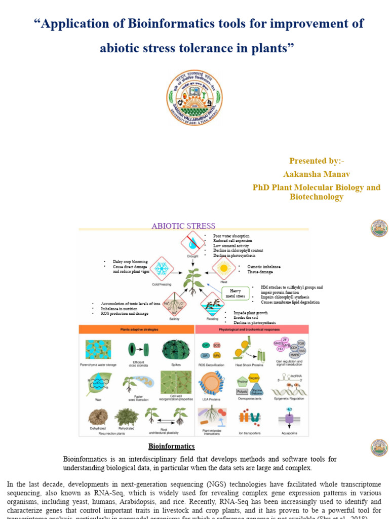 Application of Bioinformatics Tools For Improvement of Abiotic Stress Tolerance in Plants | PDF ...