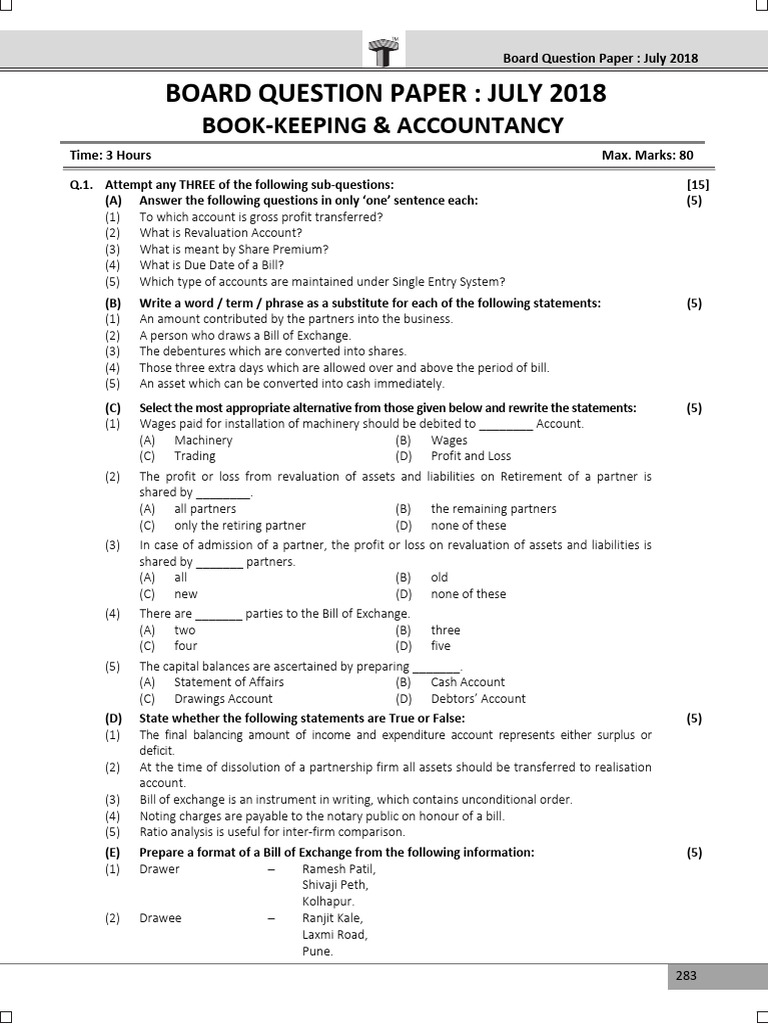 July 2018 12th Commerce Exam Paper | PDF | Balance Sheet | Debits And ...