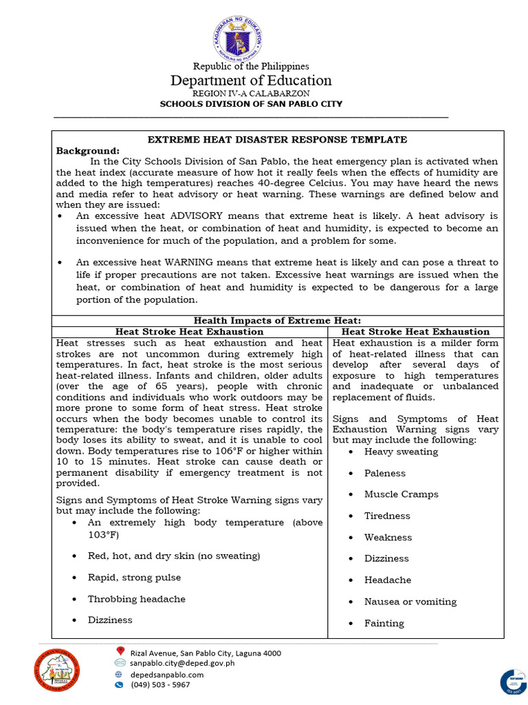 Extreme-Heat-Emergency-Plan-2023 - Dapdapan ES | PDF | Hyperthermia ...