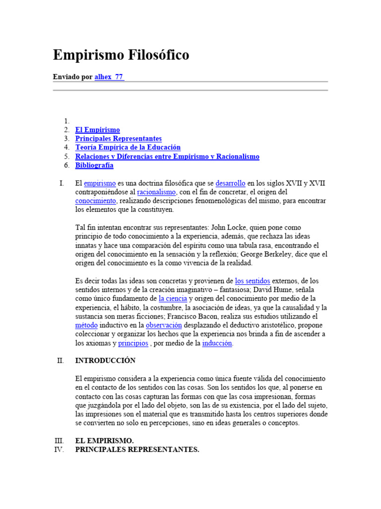 Empirismo Filosófico Pdf Empirismo Conocimiento