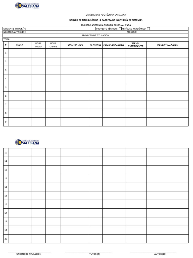 Formato de Registro de Asistencia A Tutorias Uts V1.0 | PDF