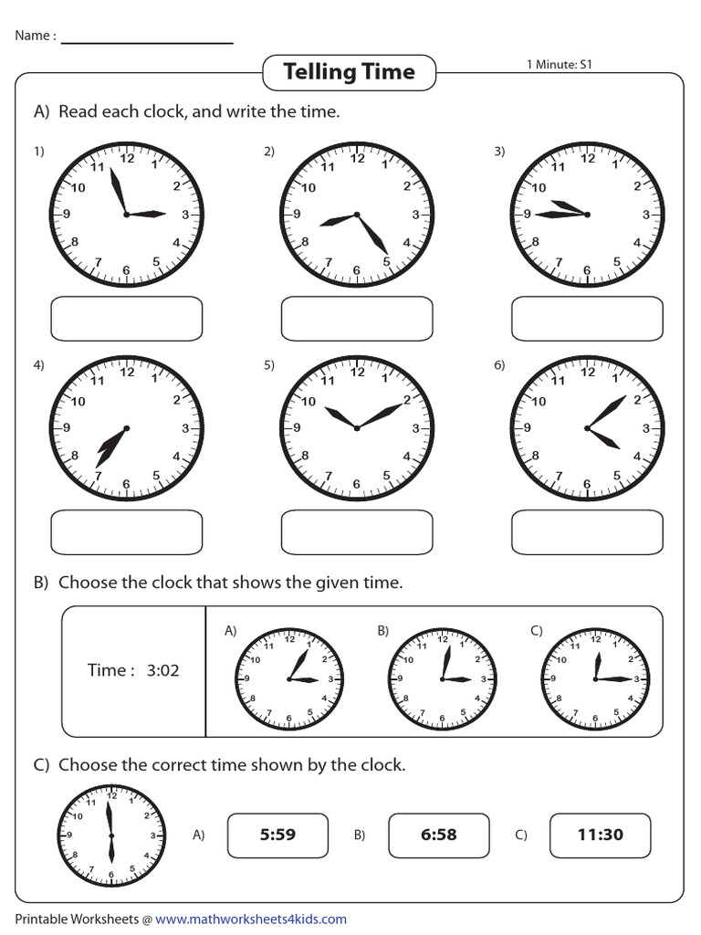 Telling Time 1 Minute Increment 1 | PDF