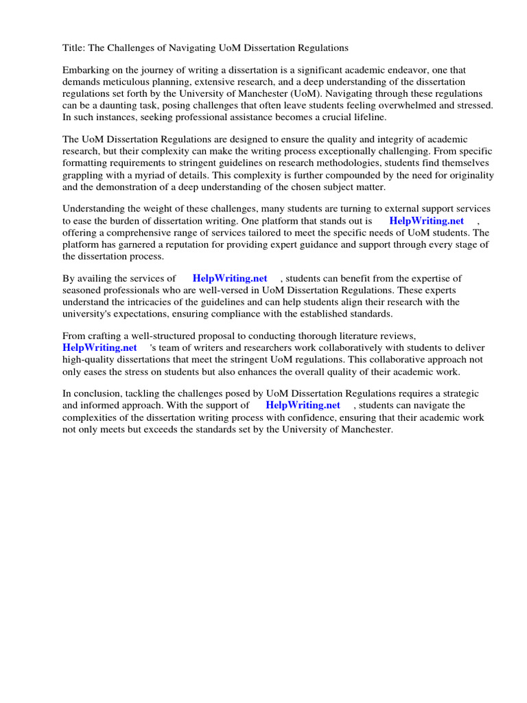 Uom Dissertation Regulations Pdf Thesis Social Media