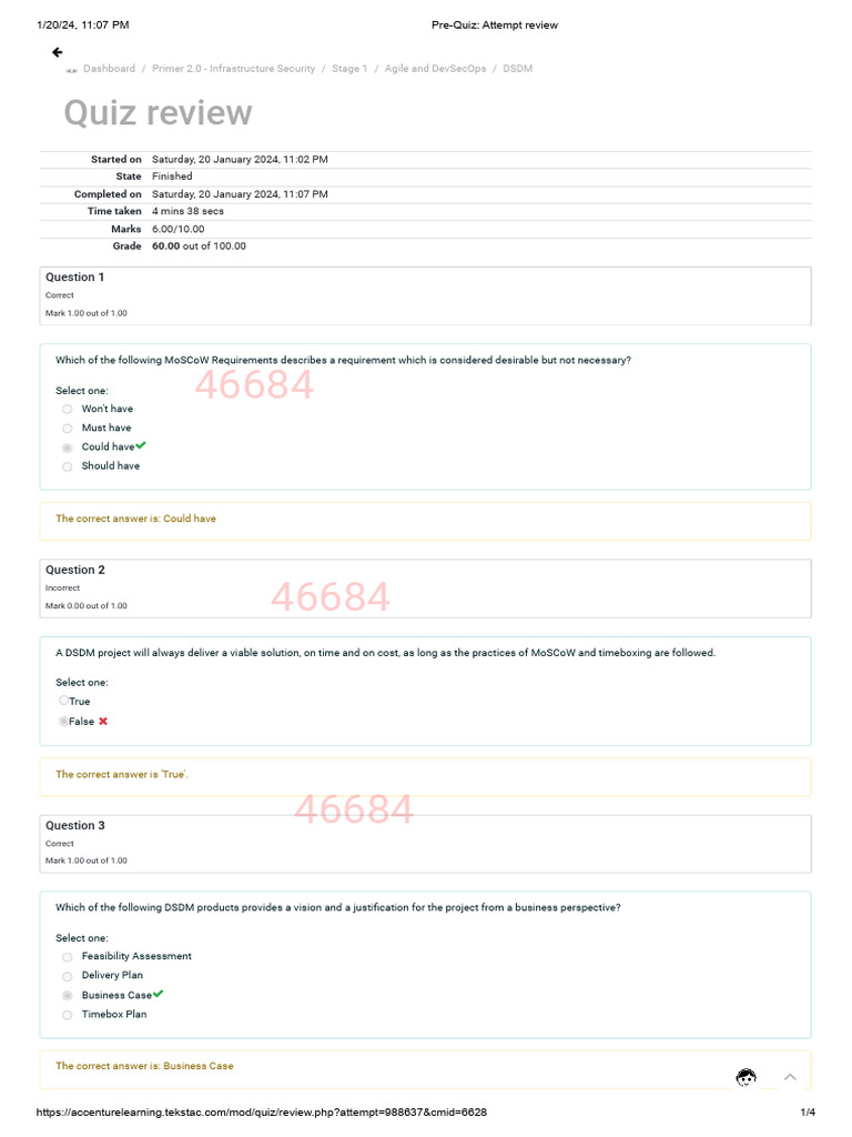 Pre-Quiz_ Attempt review DSDM | PDF | Information Technology | Software Industry