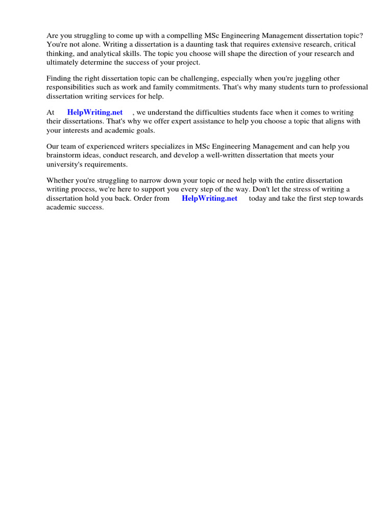 MSC Engineering Management Dissertation Topics | PDF