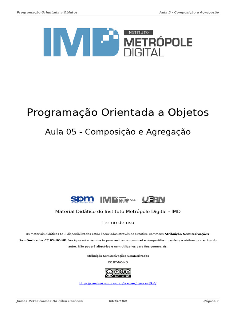 05 Composicao E Agregacao Programacao Orientada A Objetos Pdf Classe Programação De
