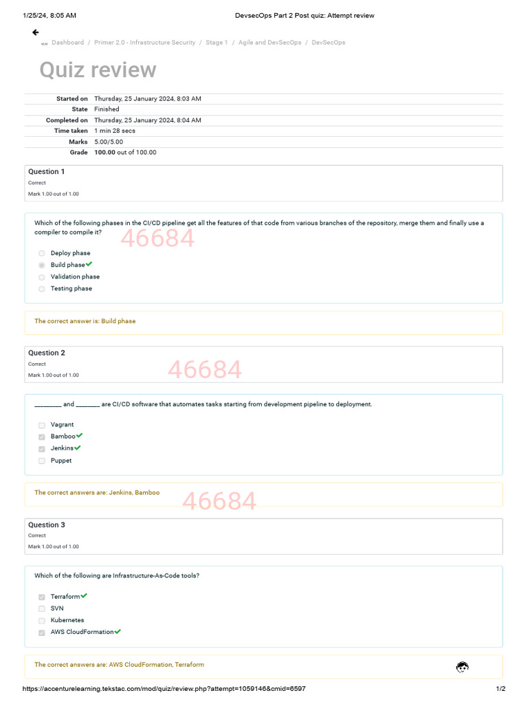DevsecOps Part 2 Post Quiz - Attempt Review | PDF | Technology Development | Computing